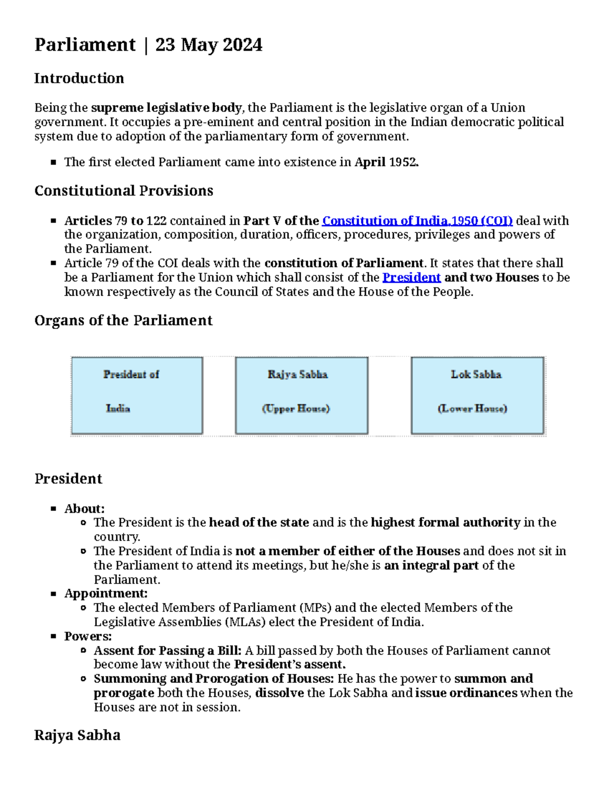 Parliament Unit 1: Overview of Legislative Structure and Functions ...