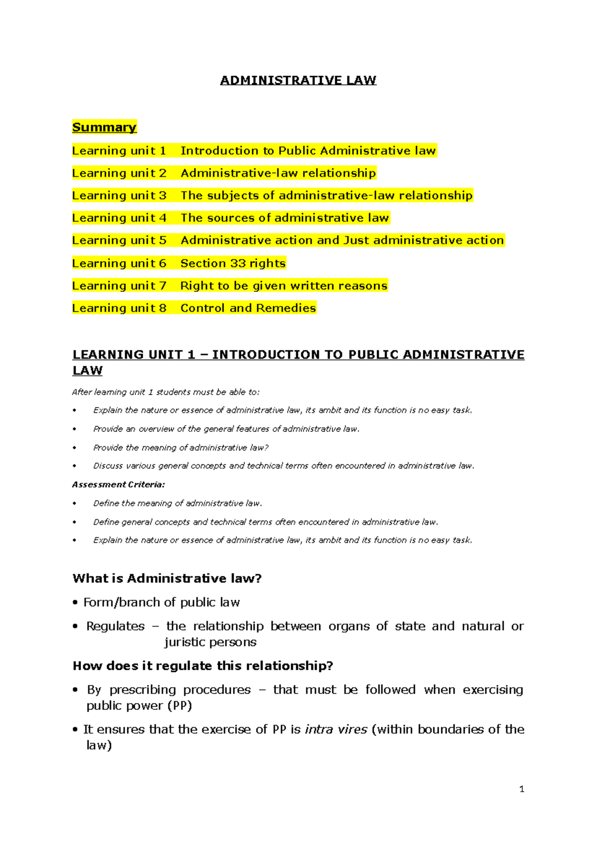 Administrative Law Overview: Principles, Control, and Remedies (Course ...