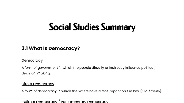 H3 Social Studies Summary: Understanding Democracy & Political ...