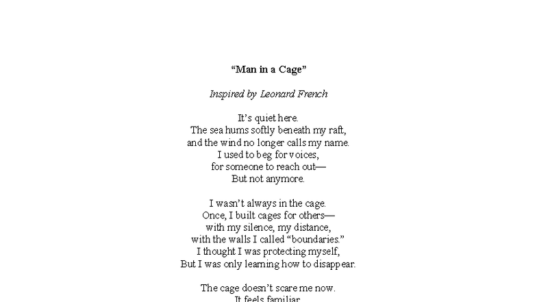 Man in a Cage - Poetic Reflections on Solitude - Studocu