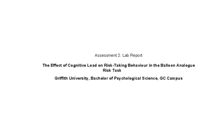 2006PSY Lab Report: Cognitive Load Effects on BART Performance - Studocu