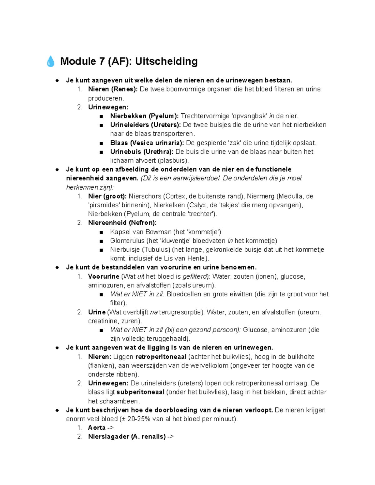 Module 7 (AF): Uitscheiding en Functie van Nieren en Urinewegen ...
