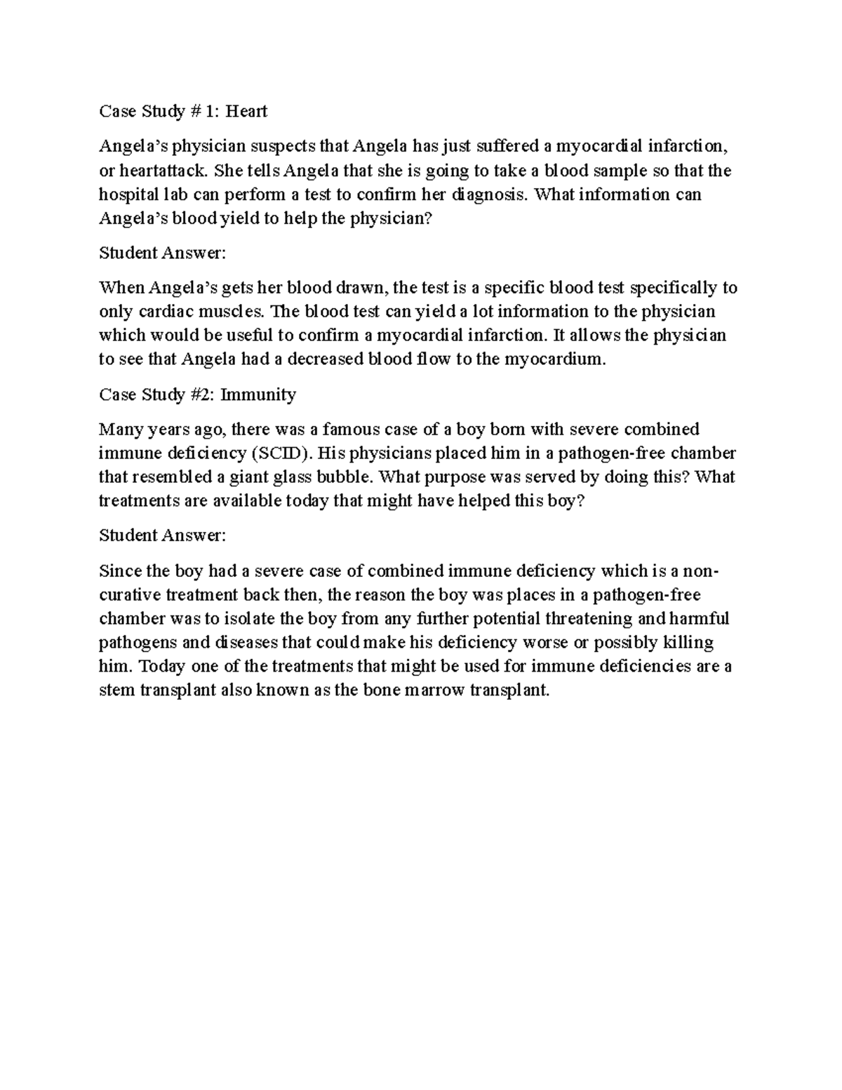 AHP106 WK4 Case Study: Myocardial Infarction & SCID Analysis - Studocu