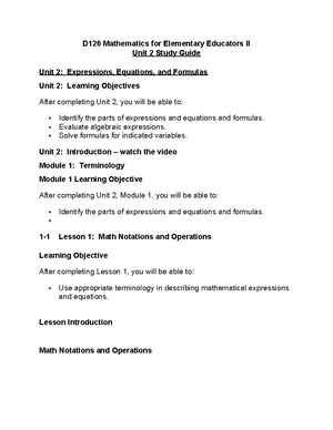 D126 Unit 3 Study Guide - D126 Mathematics for Elementary Educators II ...