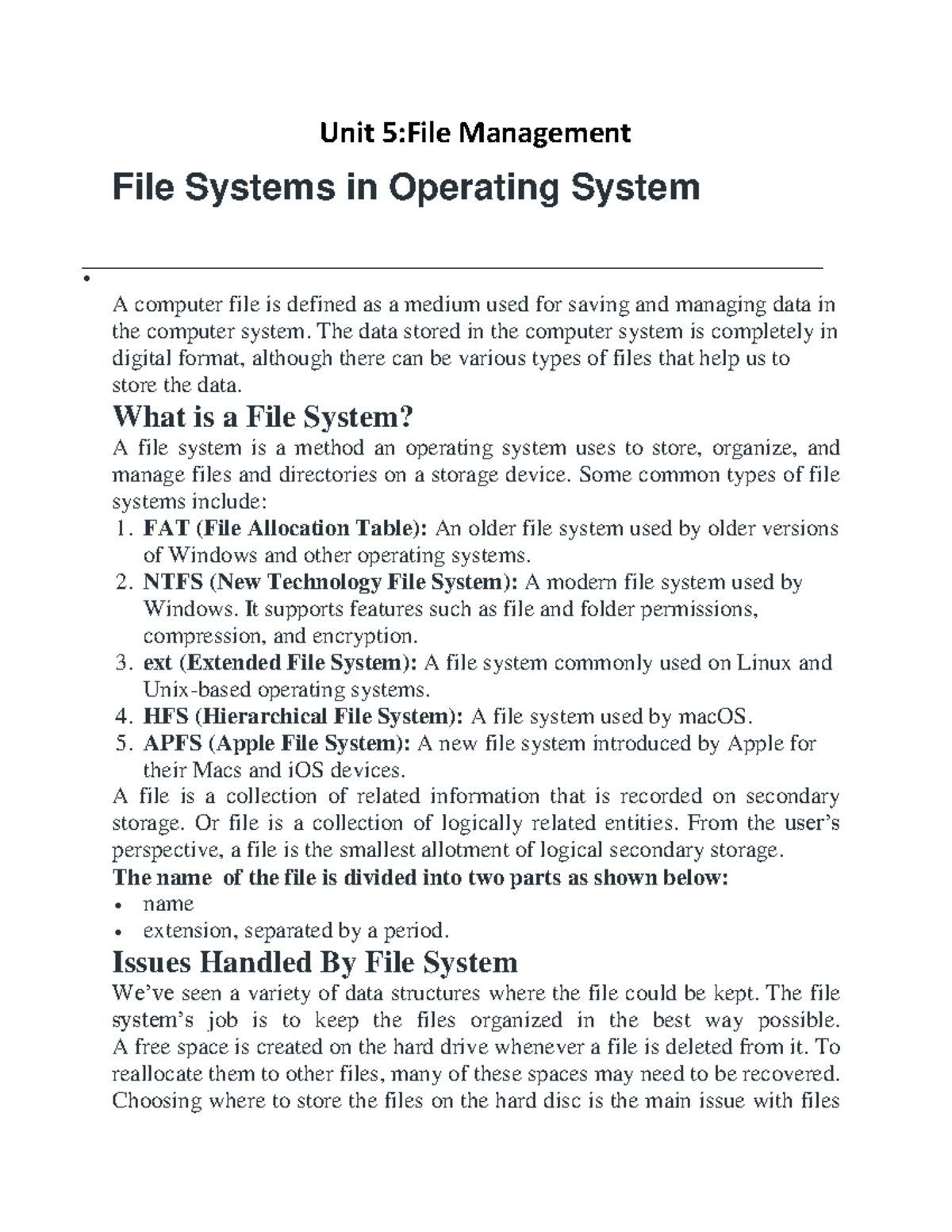 Unit 5: File Management & File Systems in Operating Systems - Studocu
