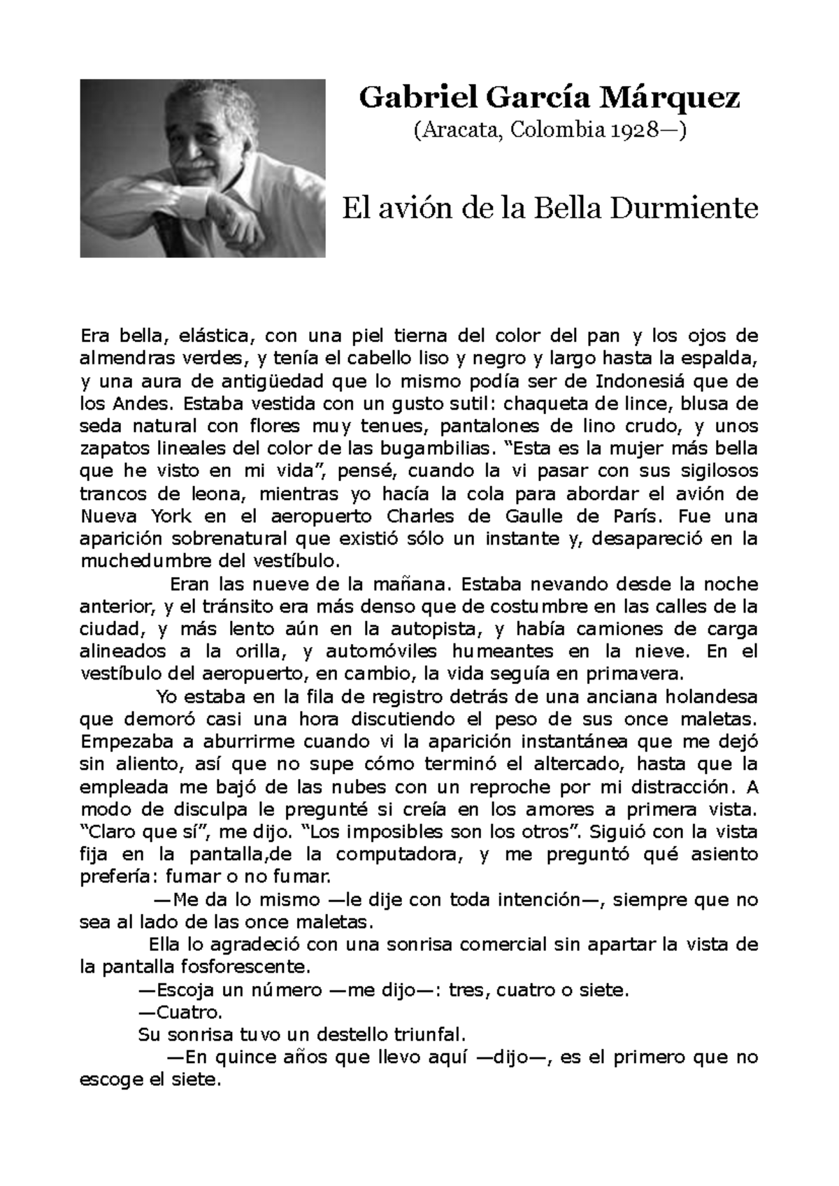 Gabriel García Márquez: Análisis de "El avión de la Bella Durmiente ...