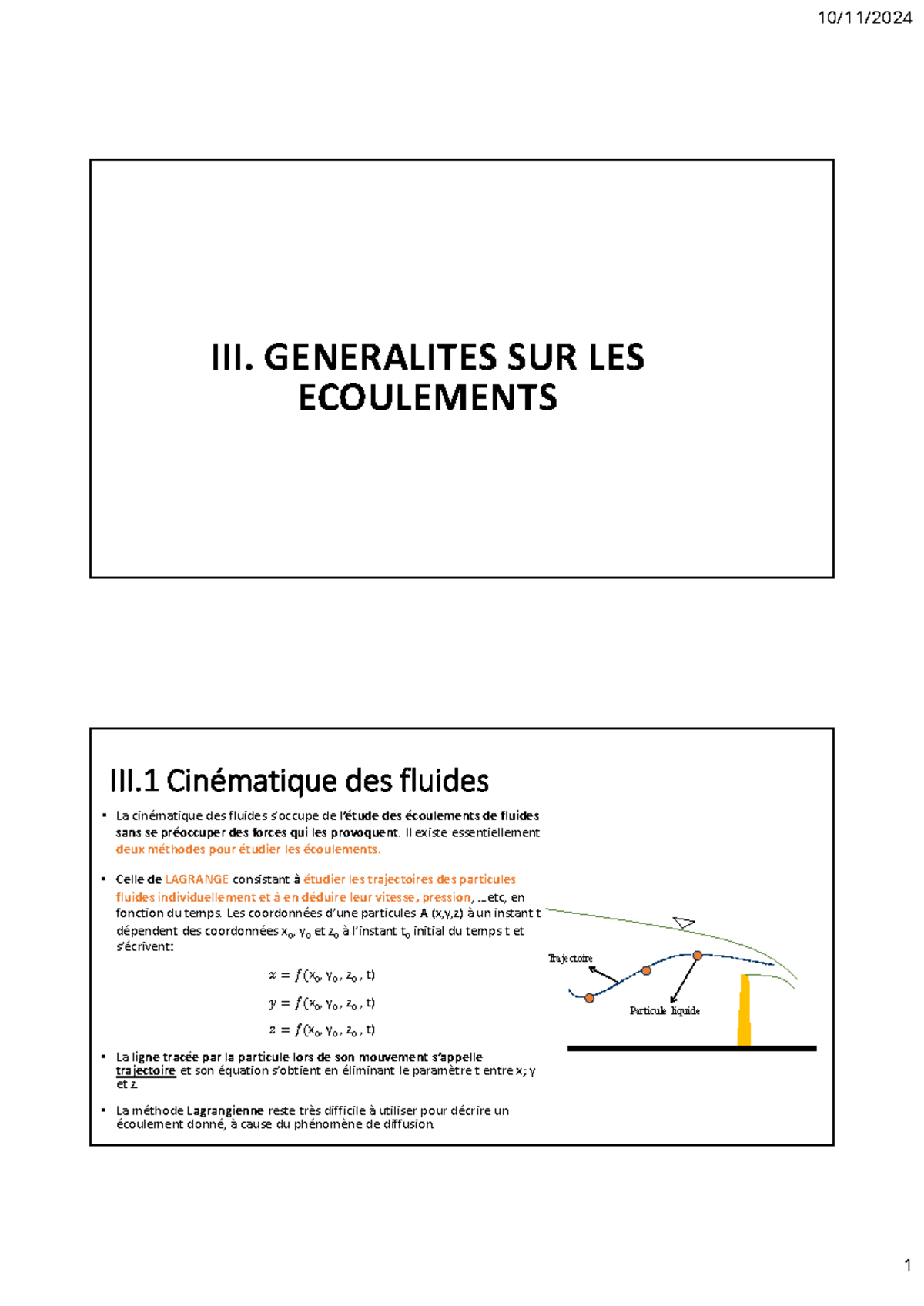 Chap III et IV - Cinématique et Dynamique des Fluides (FDFK) - Studocu