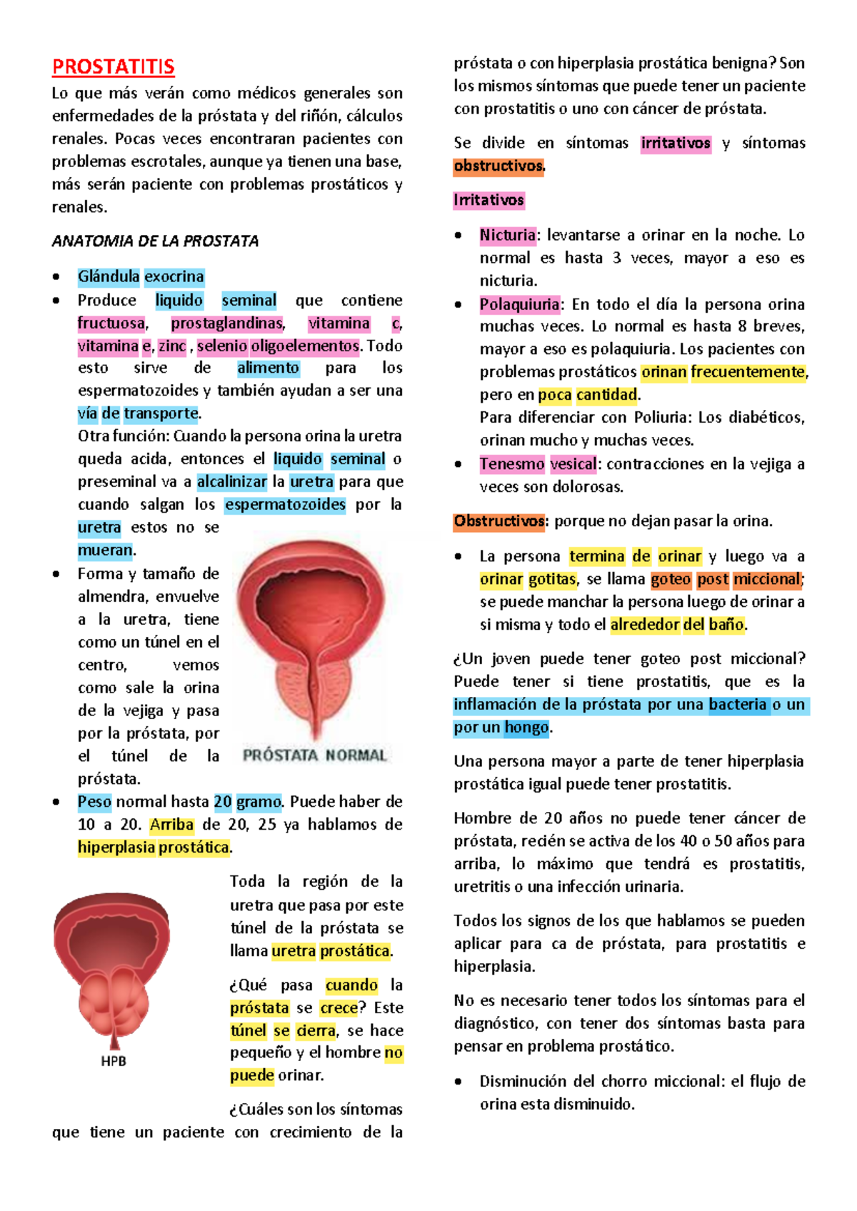 2. Prostatitis: Anatomía, Síntomas y Tratamiento en Urología - Studocu