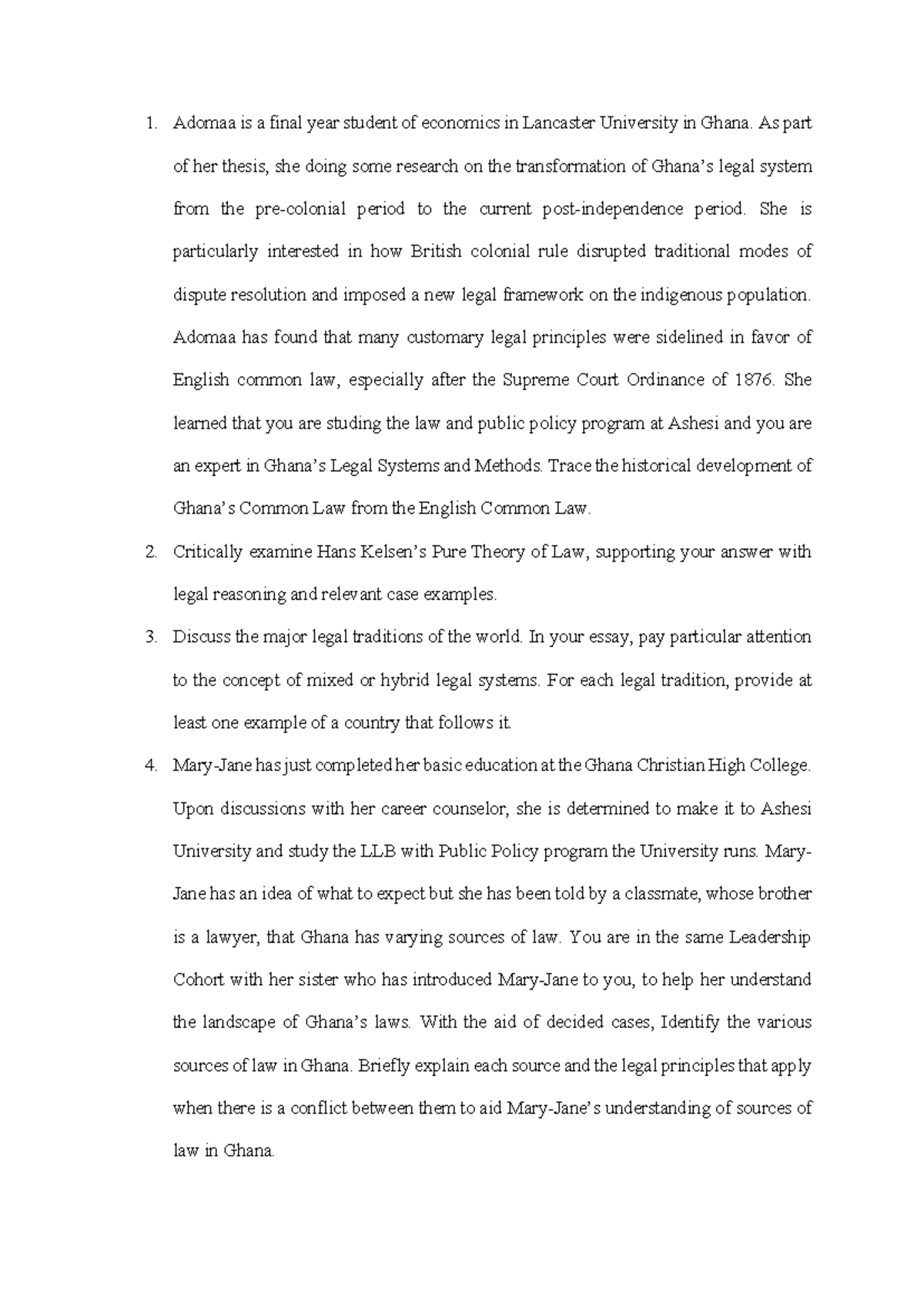 Tutorial Questions - Oral Exam (GHS 101: Ghana Legal Systems) - Studocu