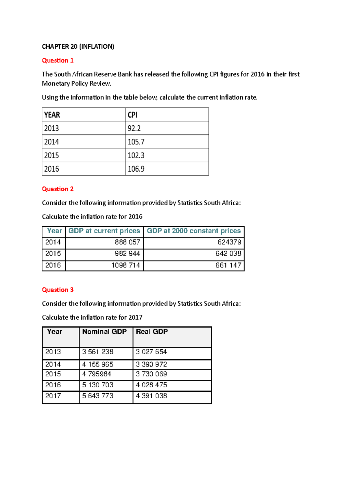 CHAPTER 20 (INFLATION) Revision Calculations and Questions - Studocu