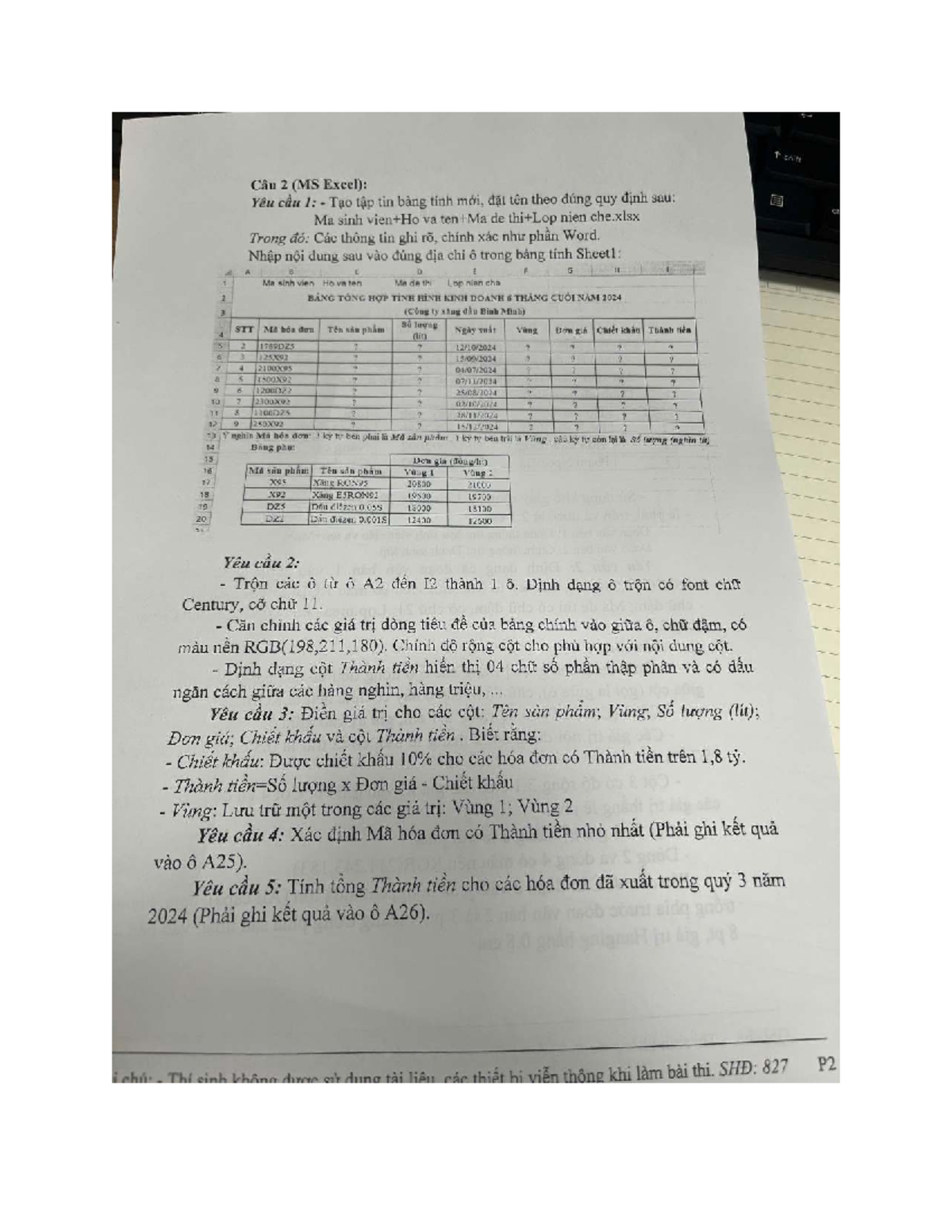 Bài Tập MS Excel: Tạo Tập Tin và Định Dạng Dữ Liệu (SHD: 827) - Studocu