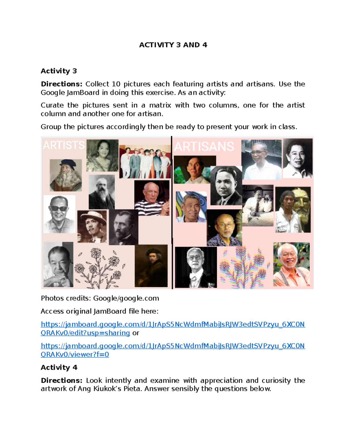 Art Appreciation Activities: Examining Artists and Artisans in Class ...