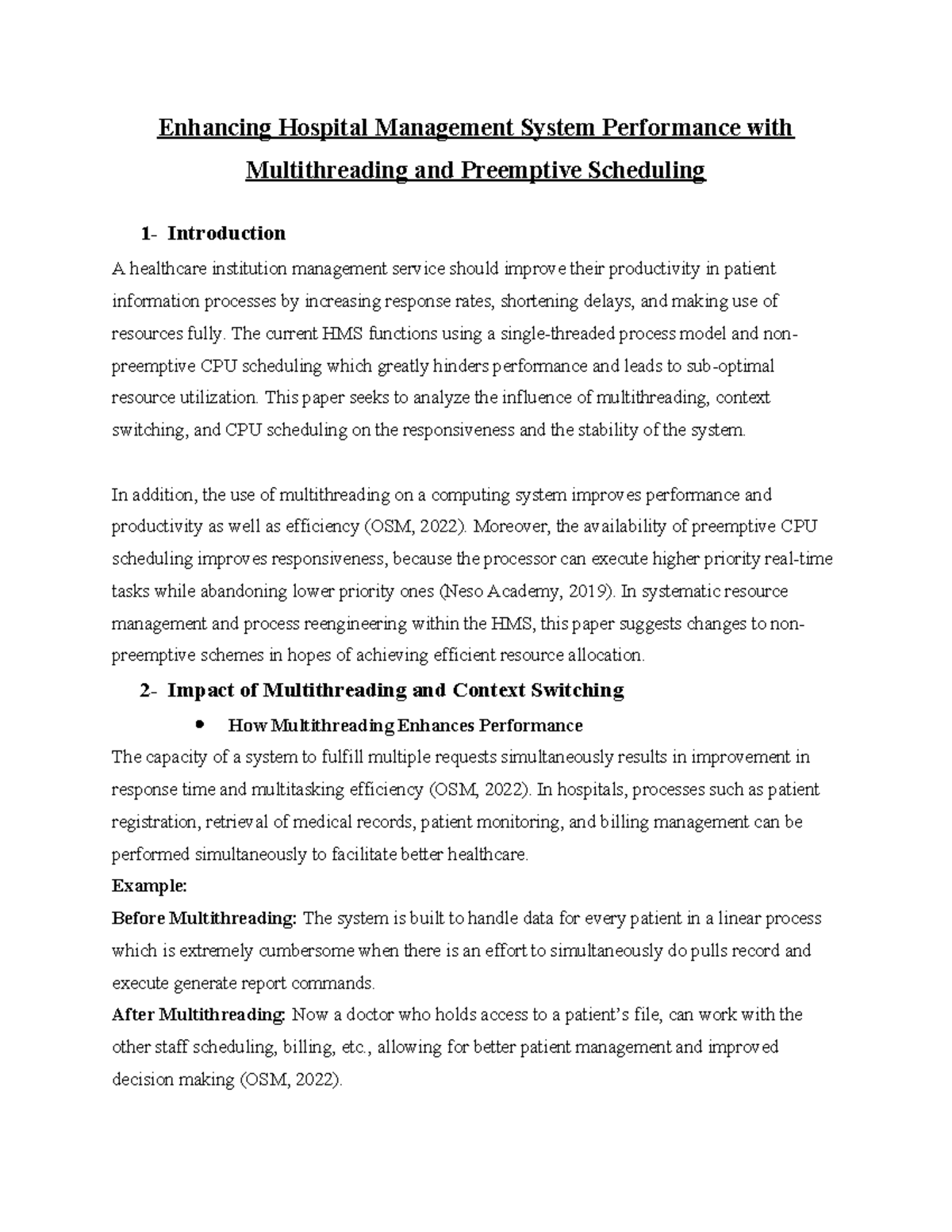 Optimizing HMS Performance: Multithreading & Preemptive Scheduling Insights - Studocu