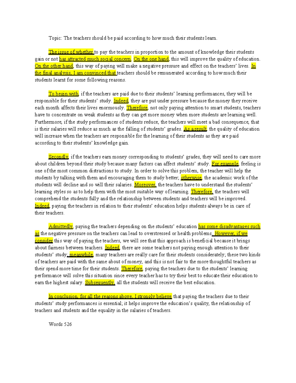 Essay Notes: Teacher Pay Based on Student Learning (Type 1) - Studocu