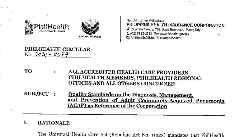 PhilHealth Circular PC2024-0027: Quality Standards for Adult Pneumonia ...
