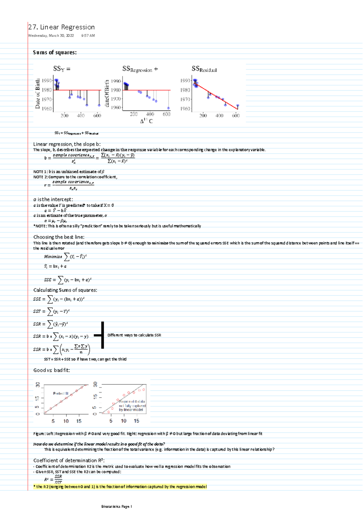 27. Linear Regression - Dr. Genevieve Kozak - Sums of squares: SSY ...