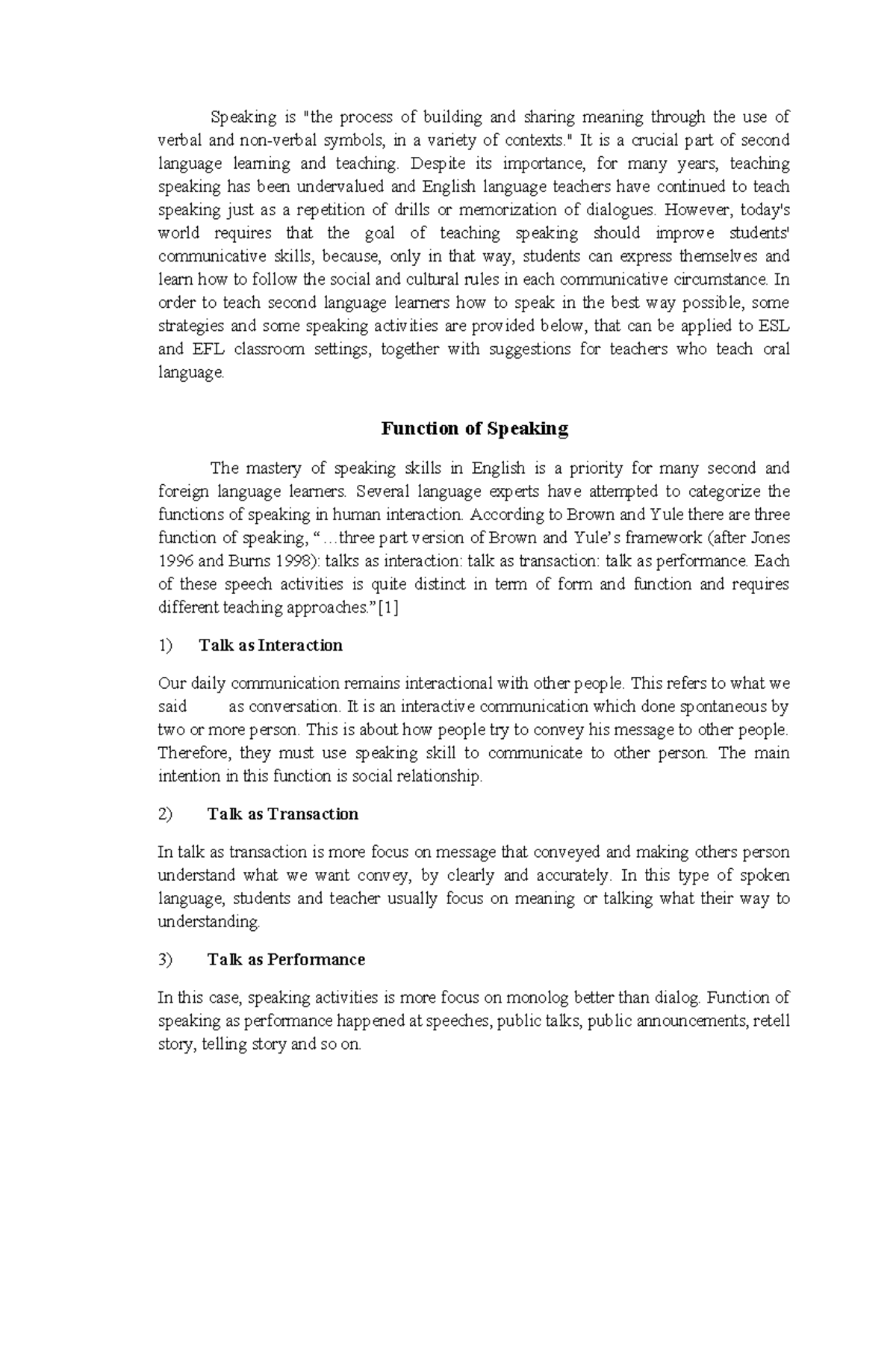 Functions of Speaking in ESL/EFL Classrooms: Strategies and Activities ...
