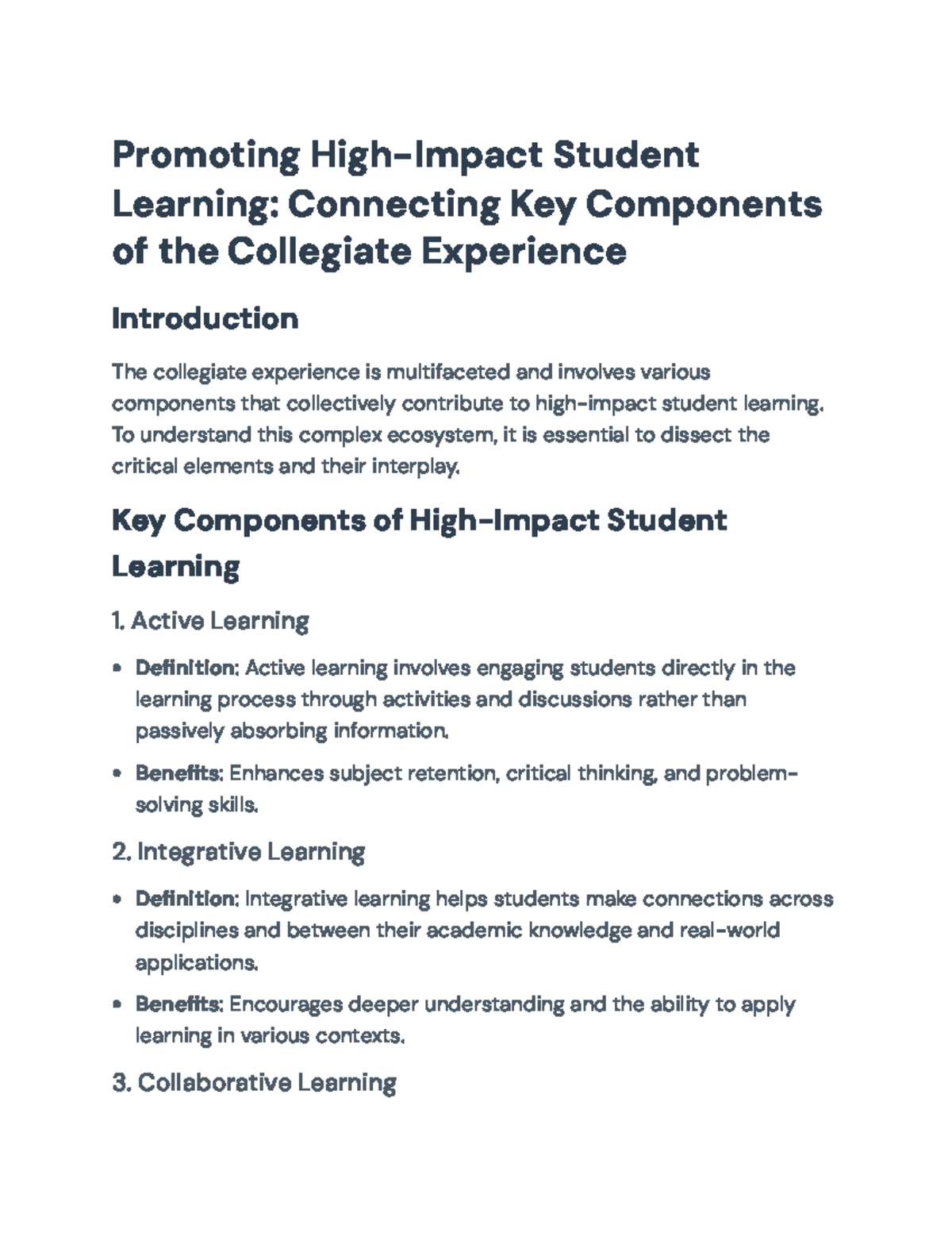 Promoting High-Impact Student Learning: Key Strategies and Practices ...