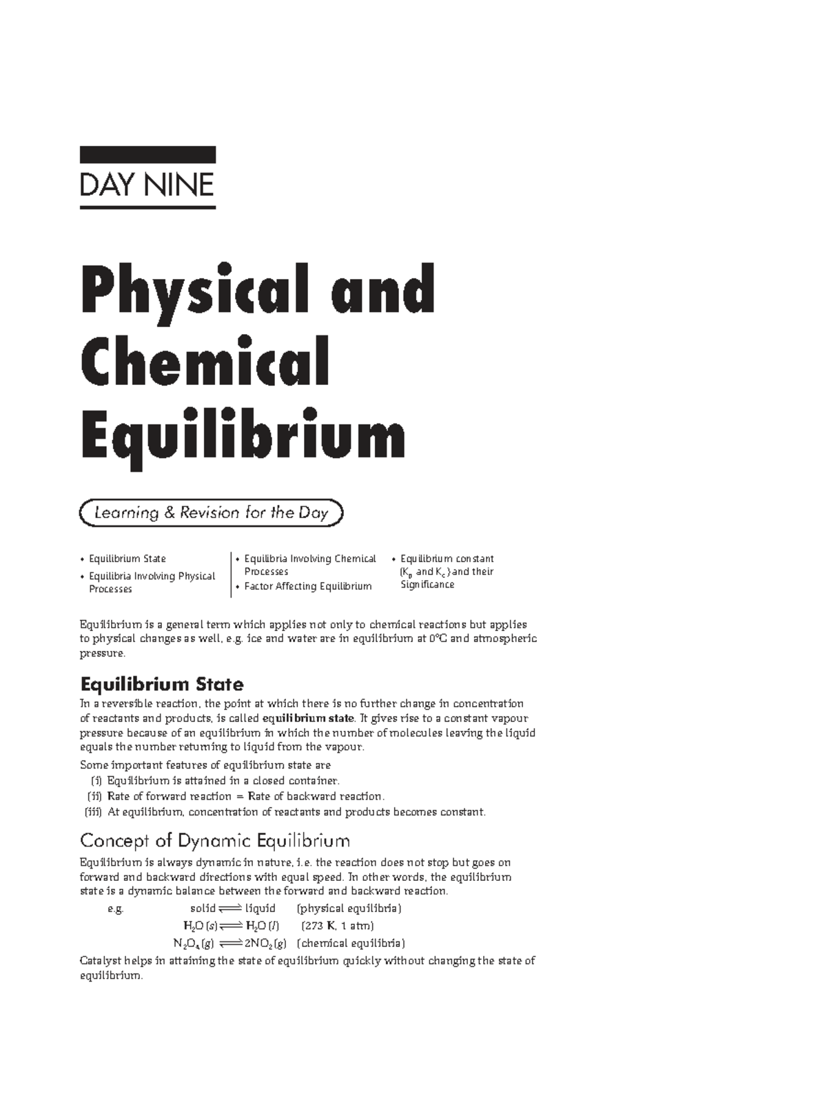 Day 09 - Revision Notes on Physical and Chemical Equilibrium - Studocu