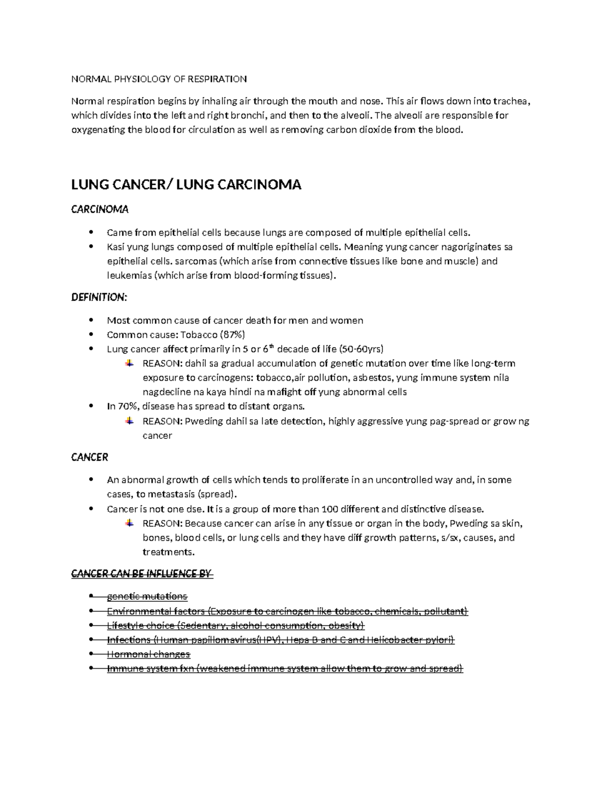 LUNG CANCER: Overview and Pathophysiology of Lung Carcinoma - Studocu