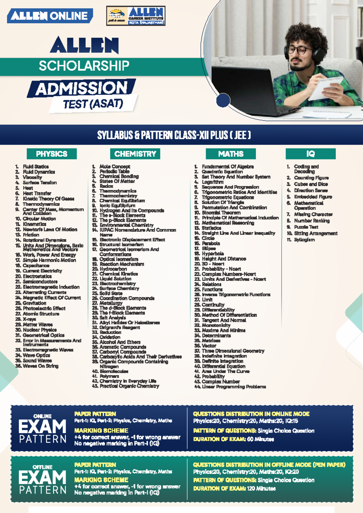 ALLEN ASAT Syllabus for Class 12 Plus (JEE) - Physics, Chemistry, Maths ...