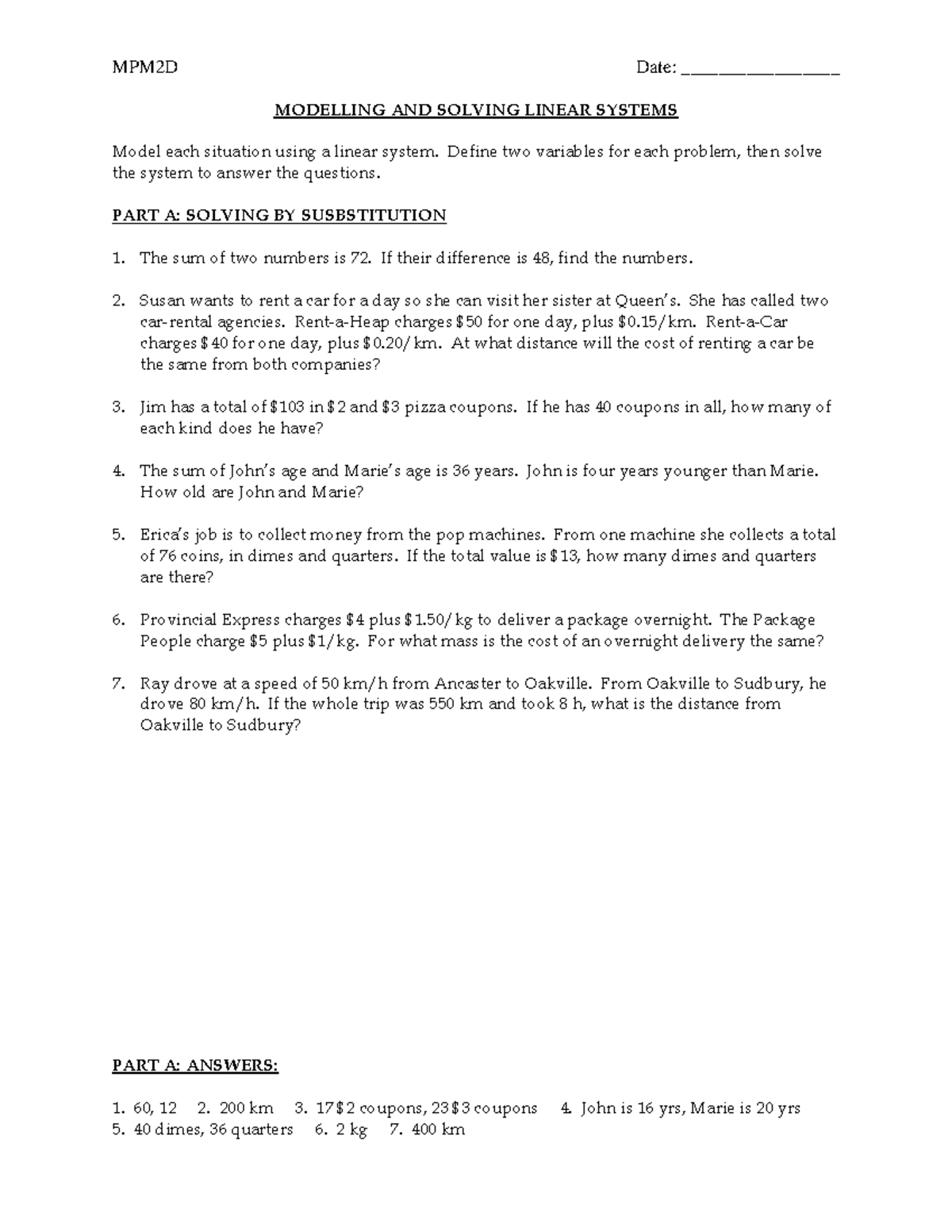 Linear systems word problems copy - MPM2D Date ...