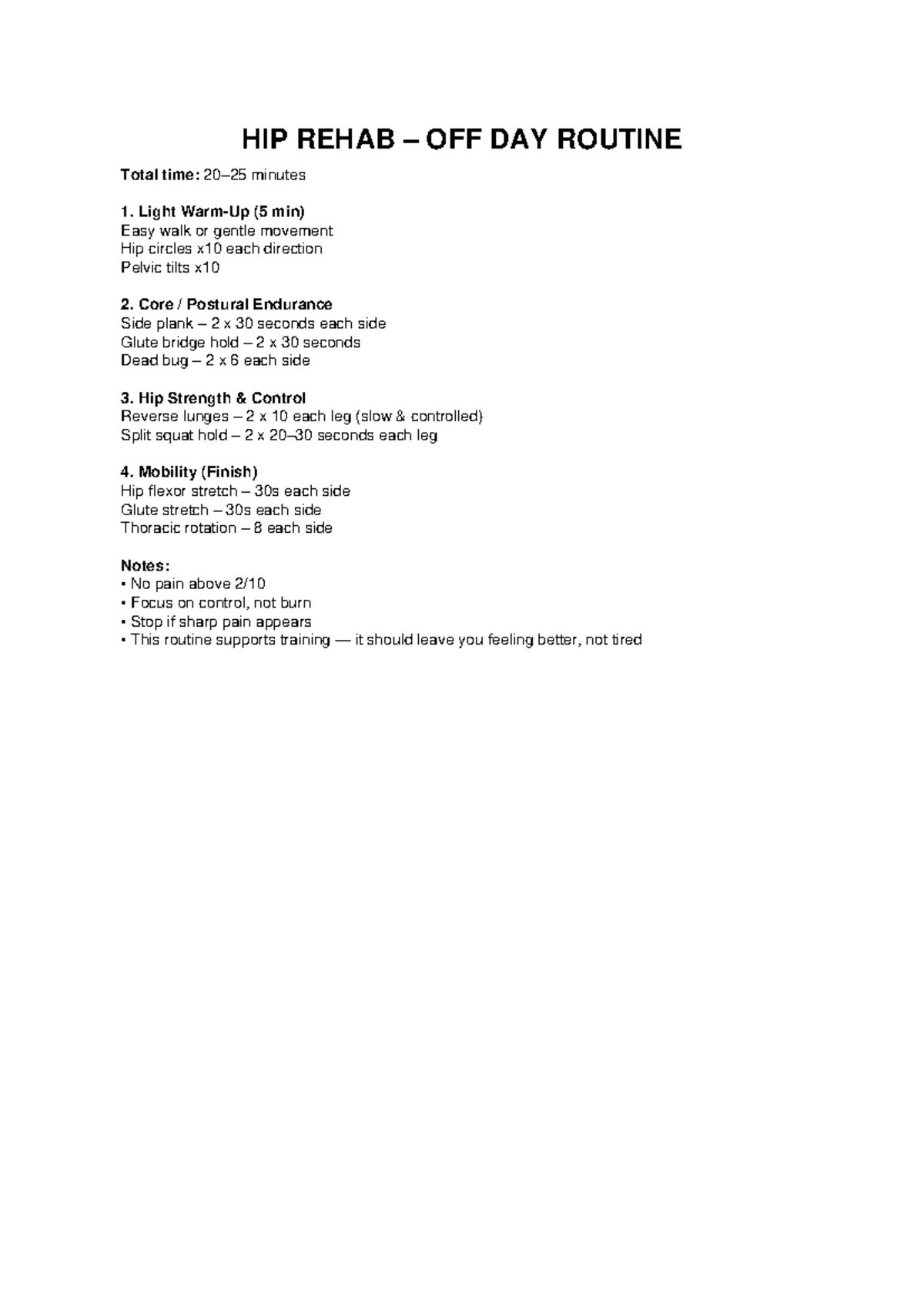 HIP REHAB OFF DAY ROUTINE: Strength & Mobility Exercises - Studocu