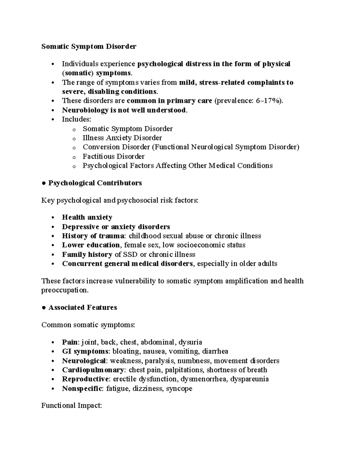 Midterm Study Guide: Somatic Symptom & Related Disorders - Studocu