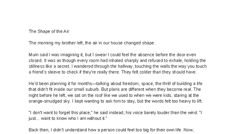 Creative Writing Piece: The Shape of the Air - Studocu