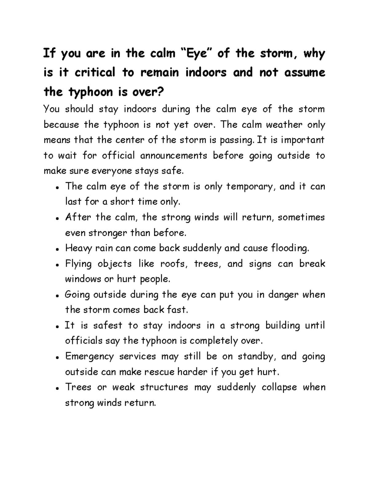 Staying Safe During Typhoon: Why You Must Remain Indoors - Studocu
