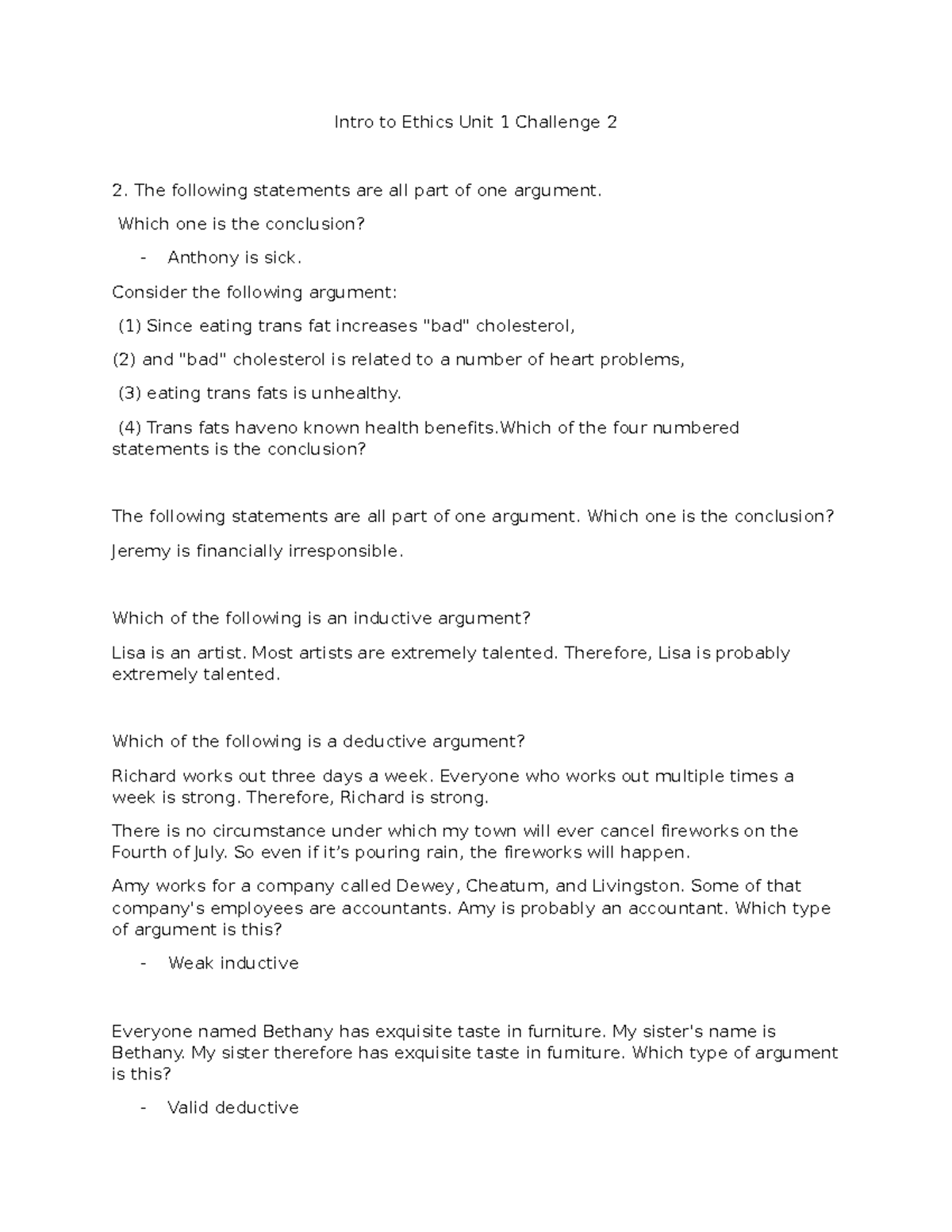 Intro to Ethics Unit 1 Challenge 2 - Intro to Ethics Unit 1 Challenge 2 ...