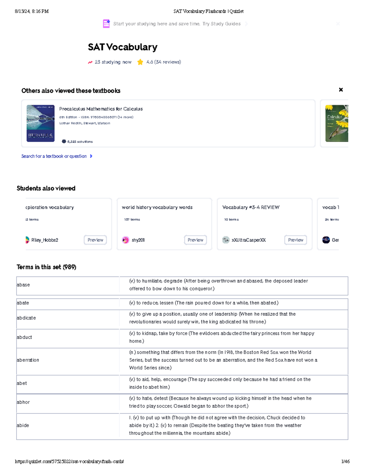 SAT Vocabulary Flashcards Quizlet - Start your studying here and save ...