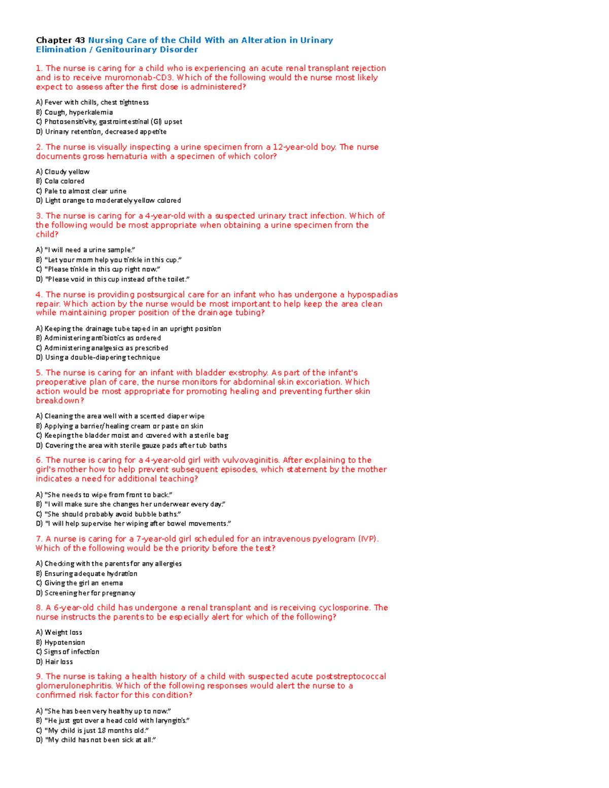 Chapter 43 Nursing Care: Urinary Alterations in Children (NUR 403 ...