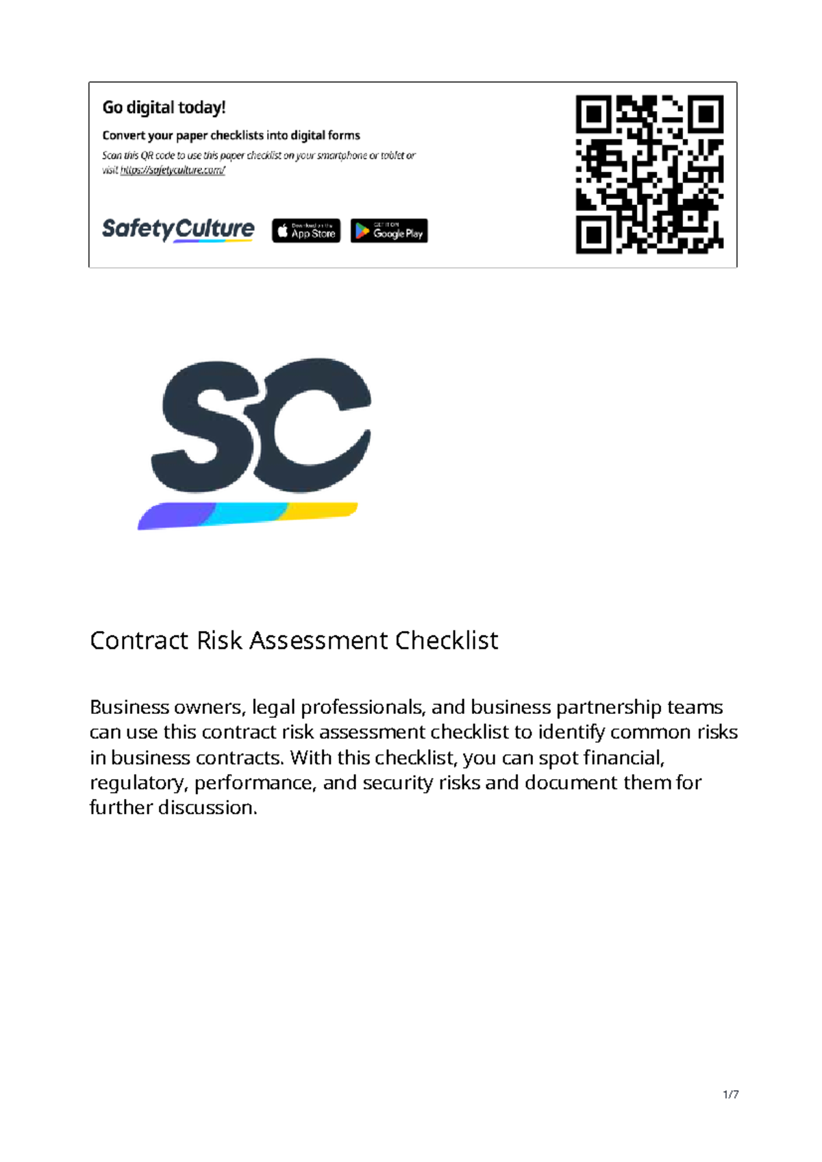 Contract Risk Assessment Checklist for Business Partnerships - Studocu