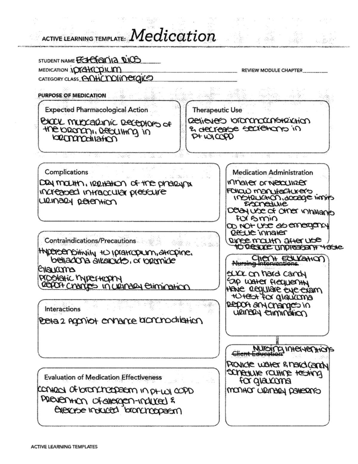 ATI Medication Template: Ipratropium - Active Learning Notes - Studocu
