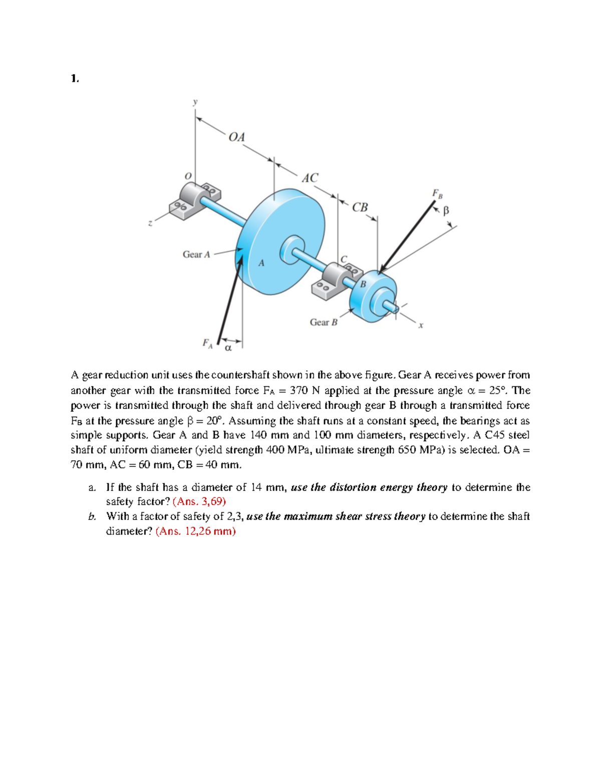 Statics Problems: Gear Reduction Unit Analysis and Safety Factor ...