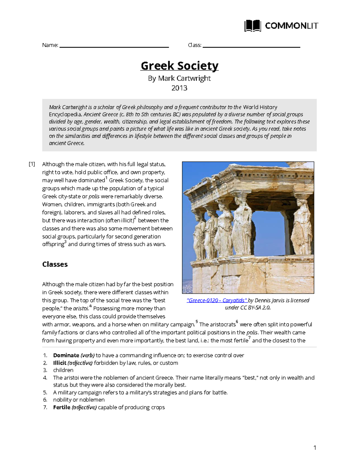 Introduction to Greek Society: Social Classes and Gender Roles - Studocu