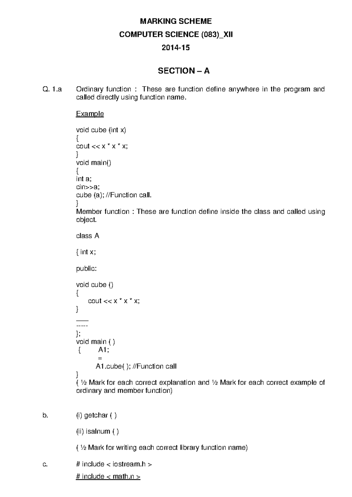 Computer Science (083) XII Final Exam Marking Scheme Overview - Studocu