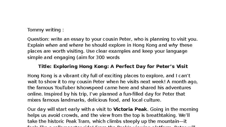 Exploring Hong Kong: A Perfect Day for Cousin Peter's Visit - Studocu