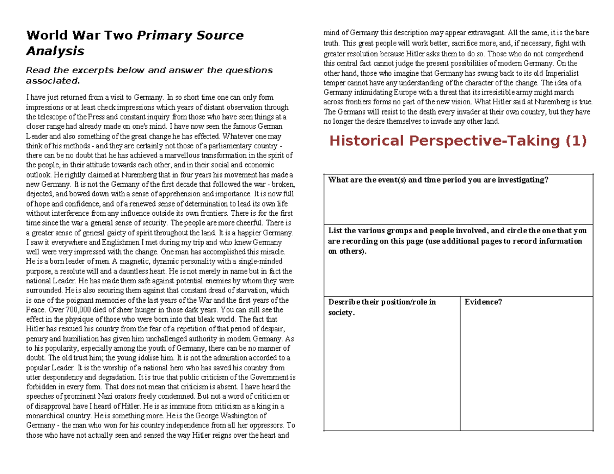 WWII Primary Source Analysis: Insights on Germany's Transformation ...