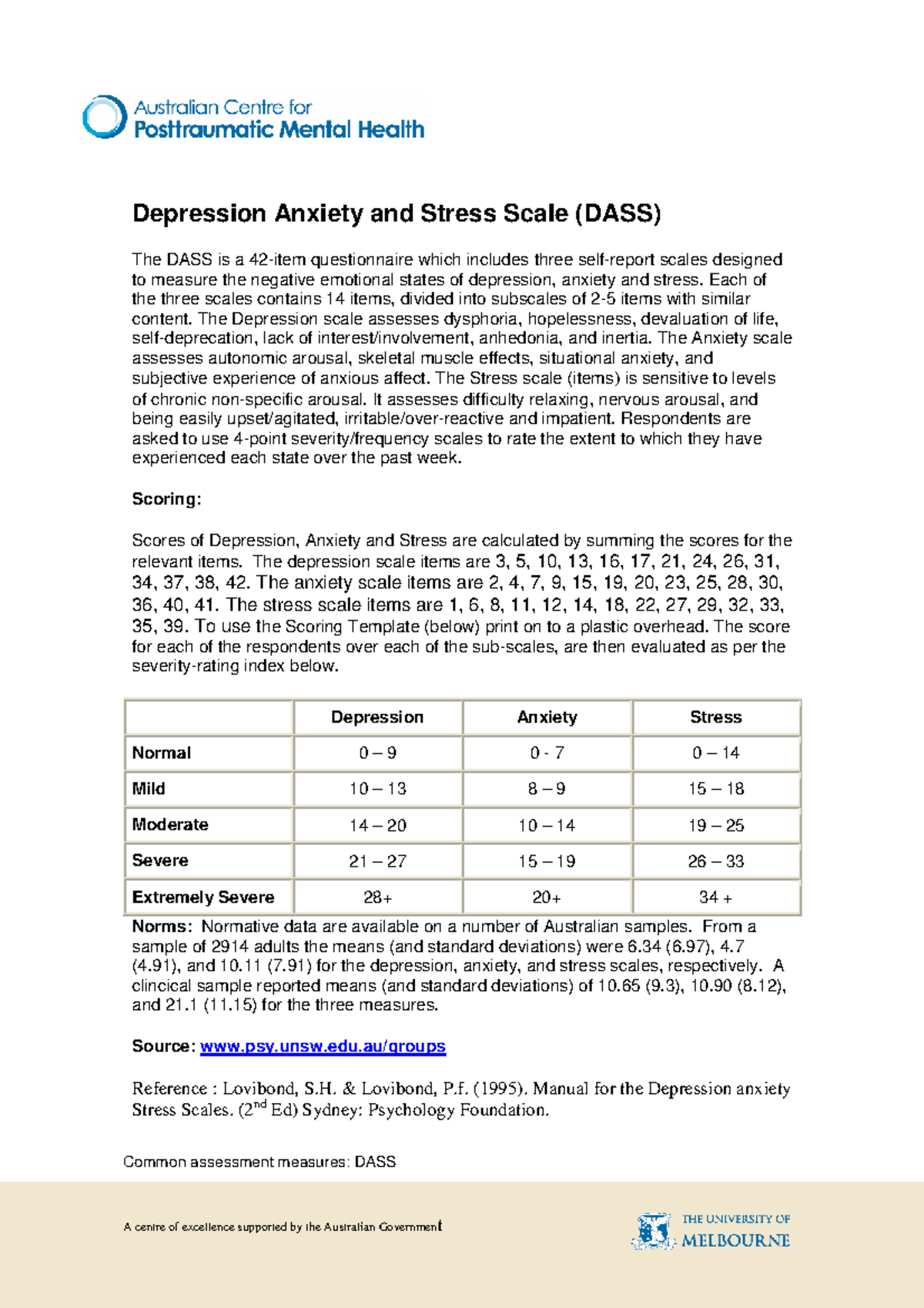 DASS: Understanding the Depression, Anxiety, and Stress Scale - Studocu