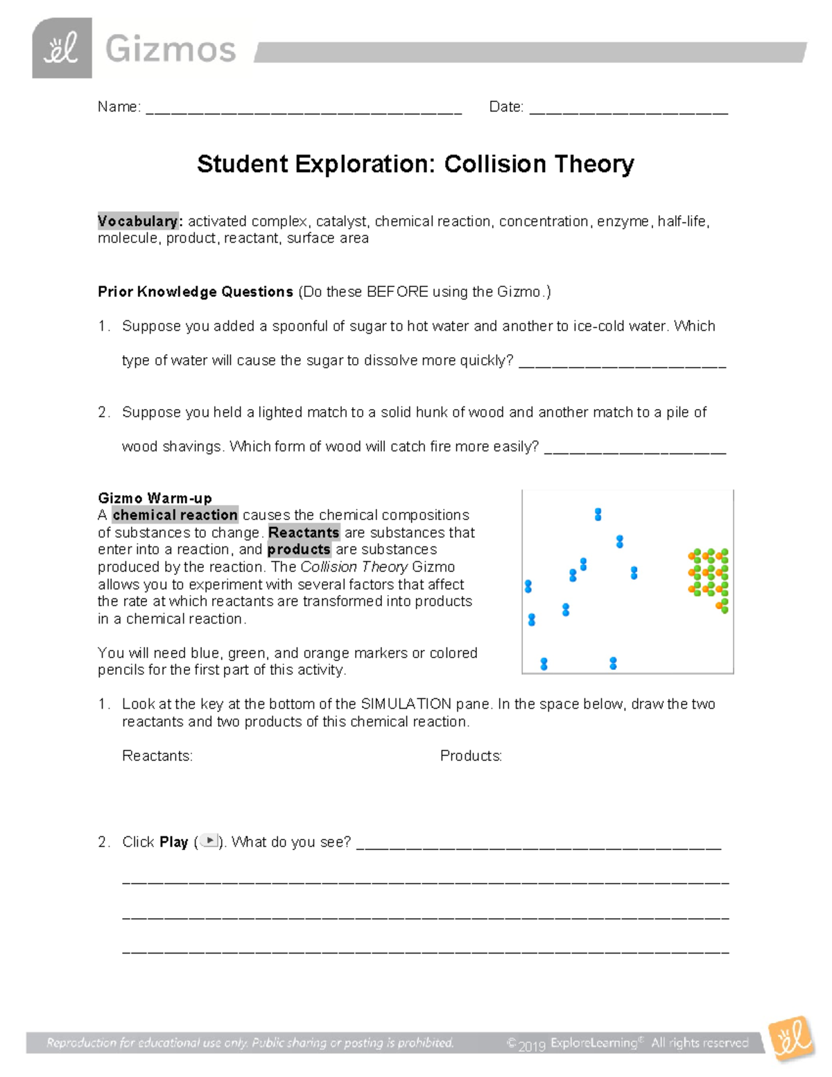 Collision Theory SE - Student Exploration Activity Guide - Studocu