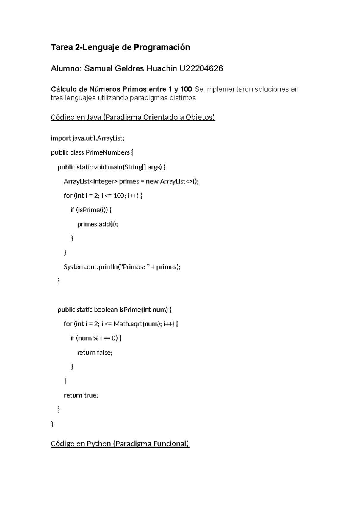 Tarea 2 - Cálculo de Números Primos en Lenguajes de Programación - Studocu