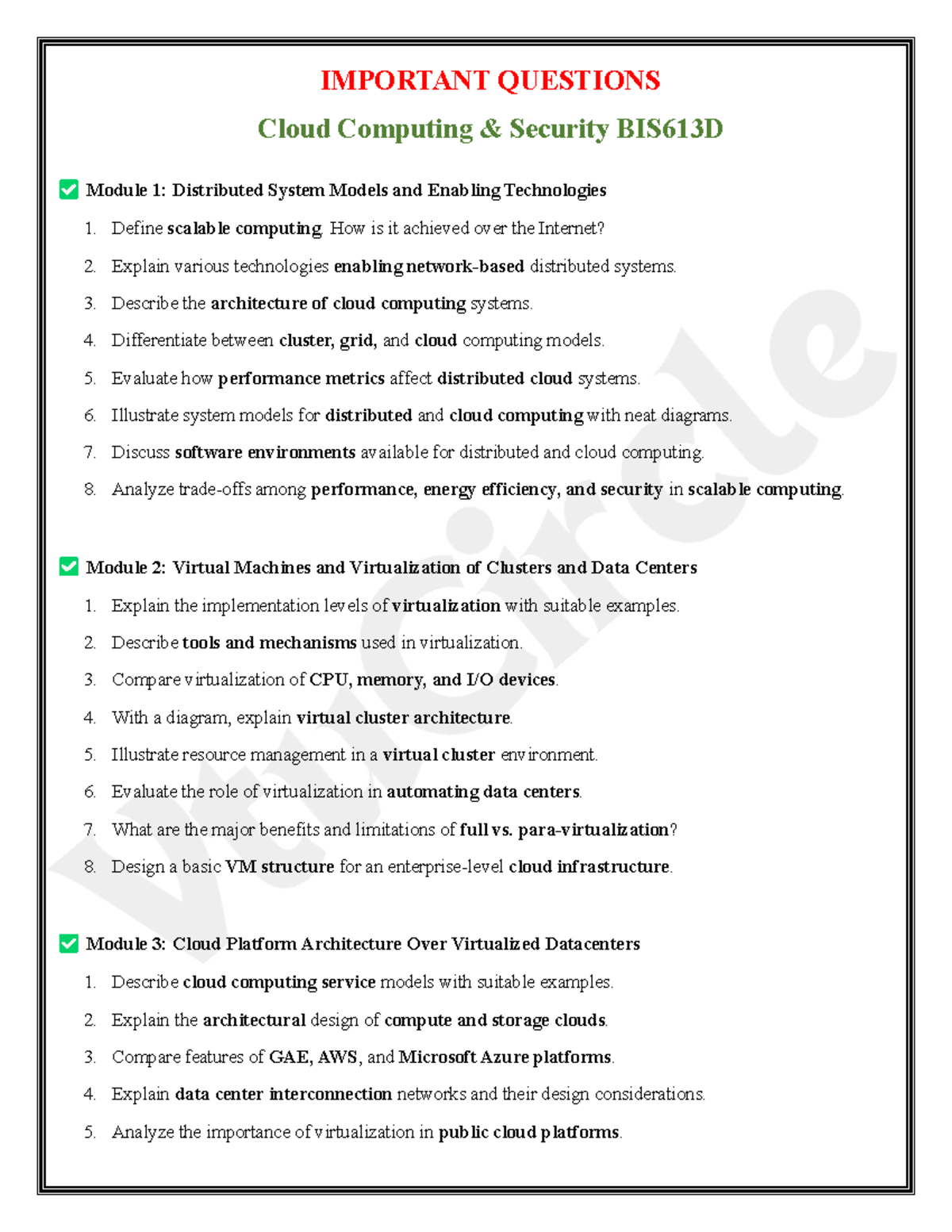 BIS613D Important Questions on Cloud Computing Security and ...