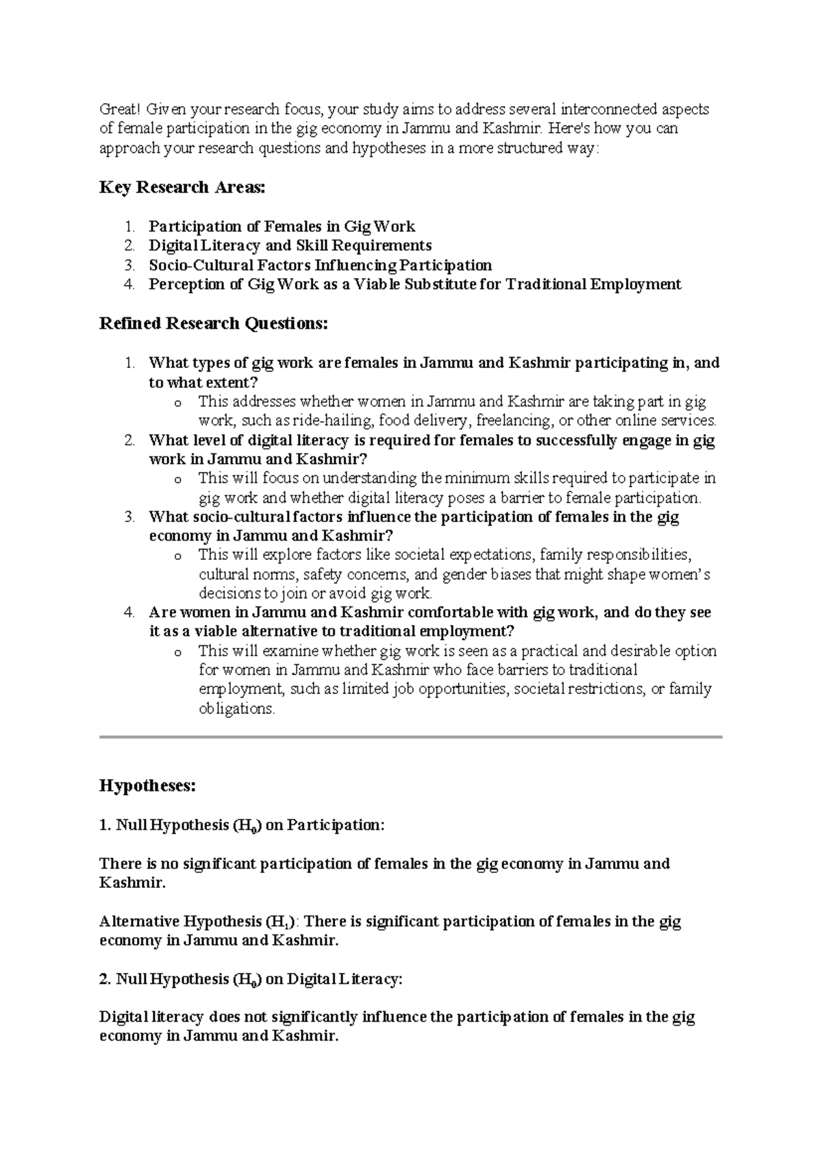 Female Participation in Gig Economy: Research Framework in J&K - Studocu