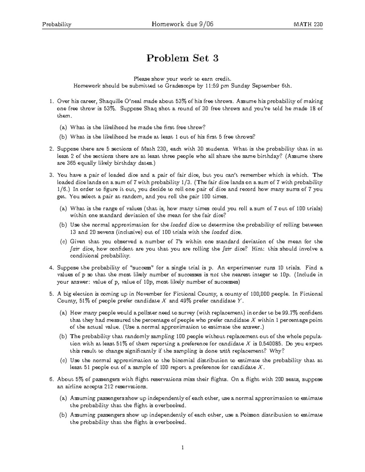 HW3 - Homework for Week 3 2020 - Probability Homework due 9/06 MATH 230 ...