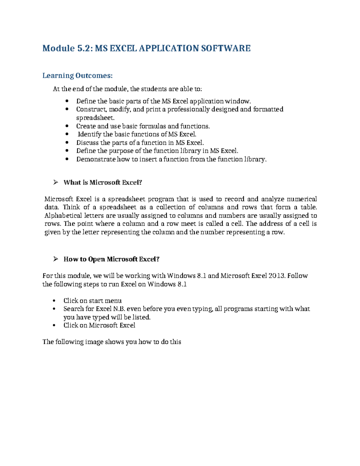 Module 5.2: MS Excel Application Software Overview and Functions - Studocu