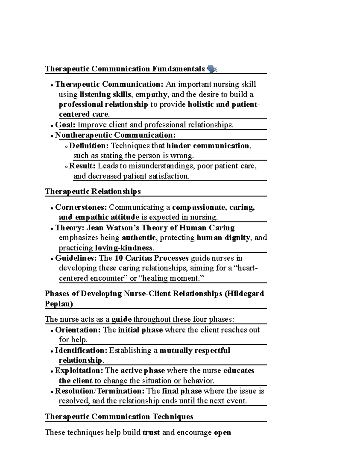 Therapeutic Communication Fundamentals: Enhancing Nursing Skills - Studocu