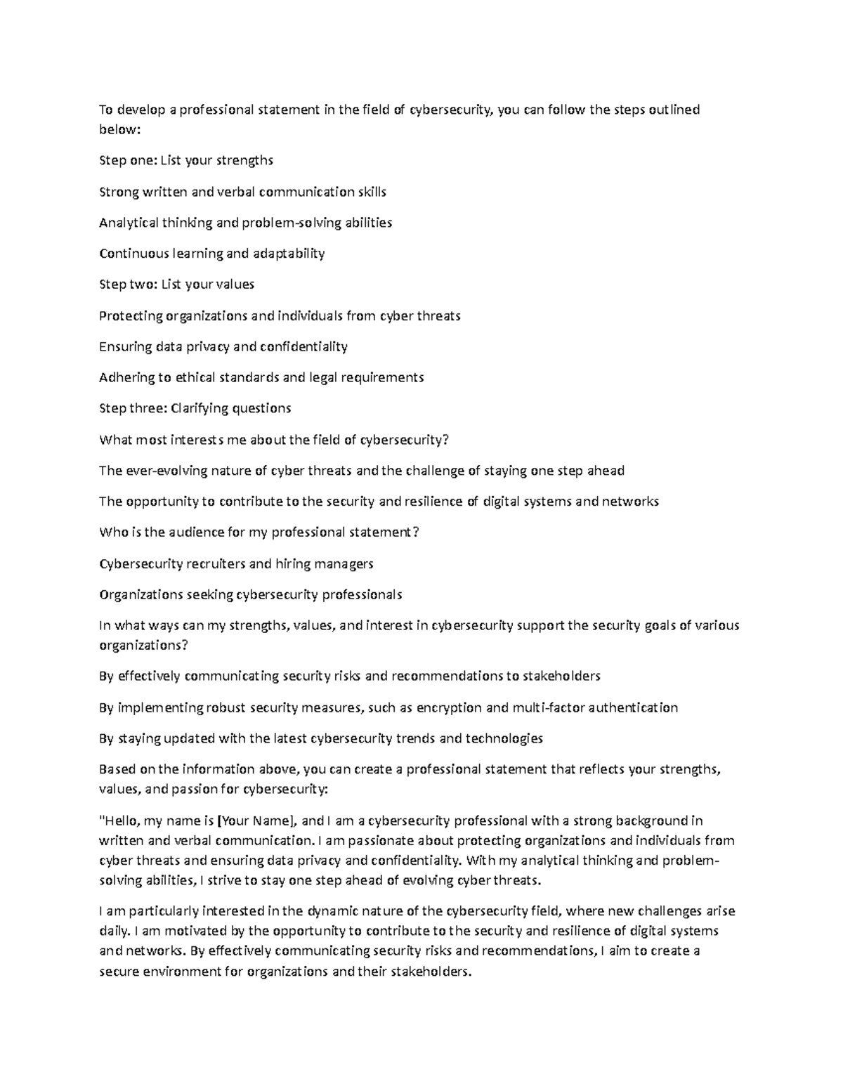 Cyber Security Professional Statement Guide for 2023 - Studocu