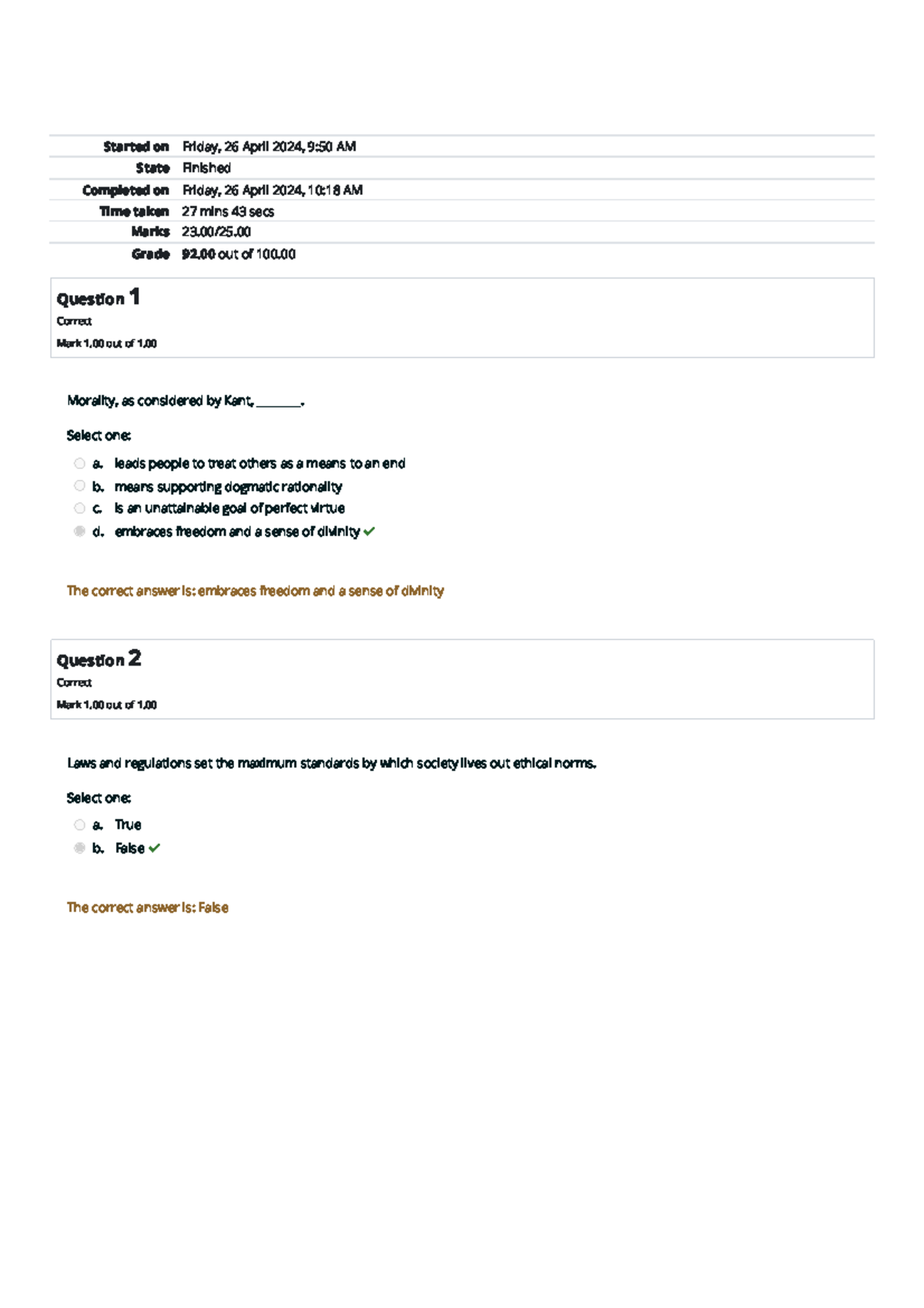 Graded Quiz Unit 3: Ethics and Philosophy Analysis - Studocu
